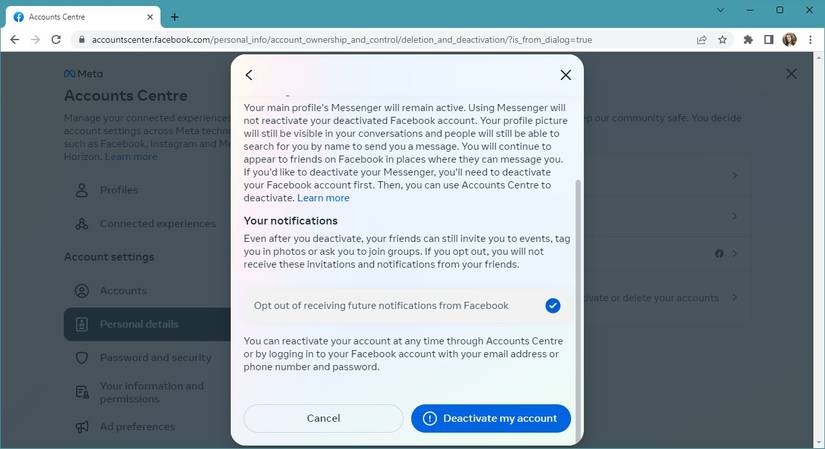 How to temporarily deactivate Facebook