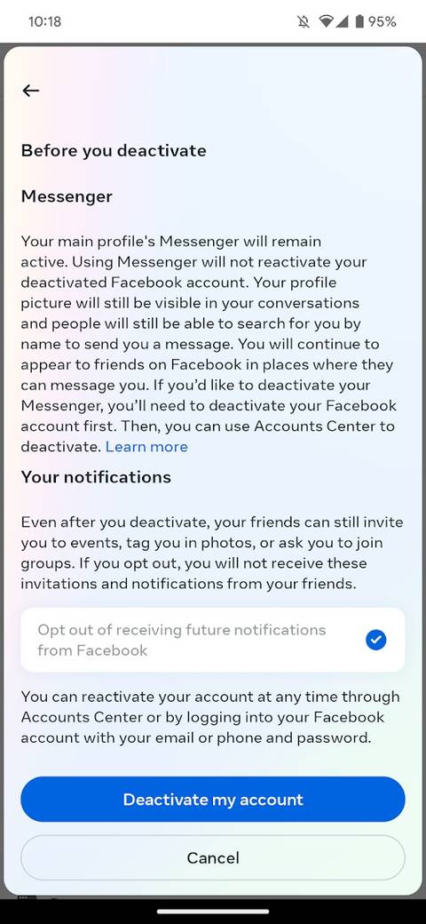How to temporarily deactivate Facebook
