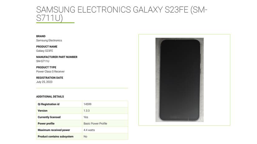Galaxy S23 FE listing appears on Wireless Power Consortium site