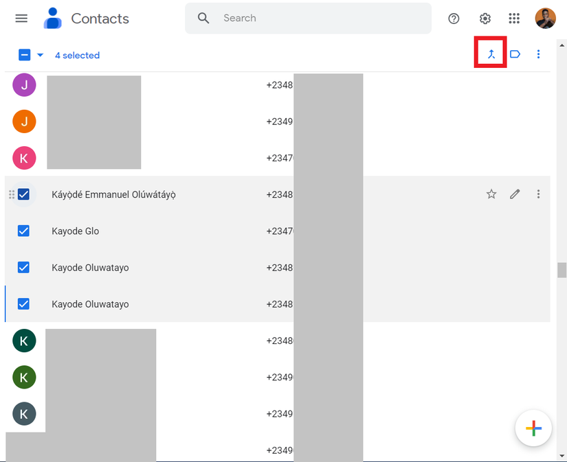 How to merge duplicates in Google Contacts