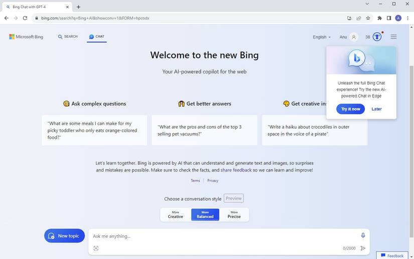 How to delete Bing AI chat history