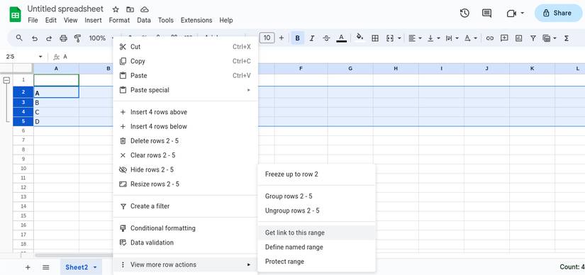 How to group rows or columns in Google Sheets