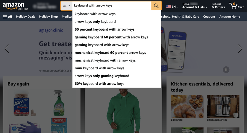 Amazon’s search bar refuses to acknowledge your left and right arrow keys