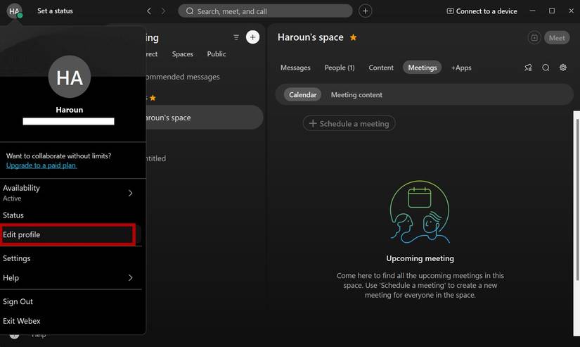 How to edit your name in Webex