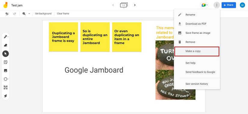 How to duplicate Google Jamboard slides