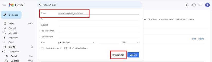 Gmail: How to create a safe senders list
