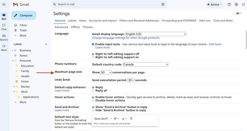 Gmail: How to show more than 50 email messages