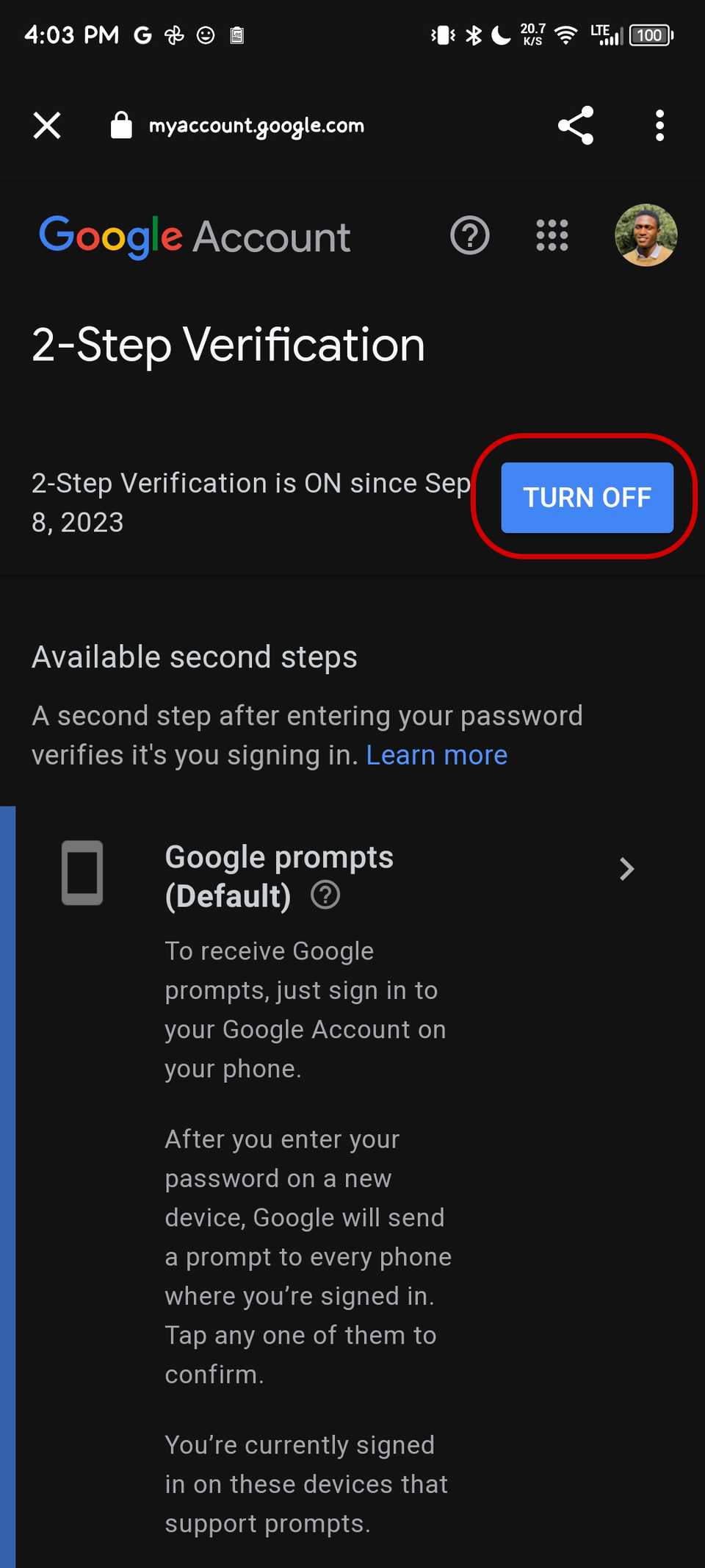 How to turn off Gmail's two-step verification