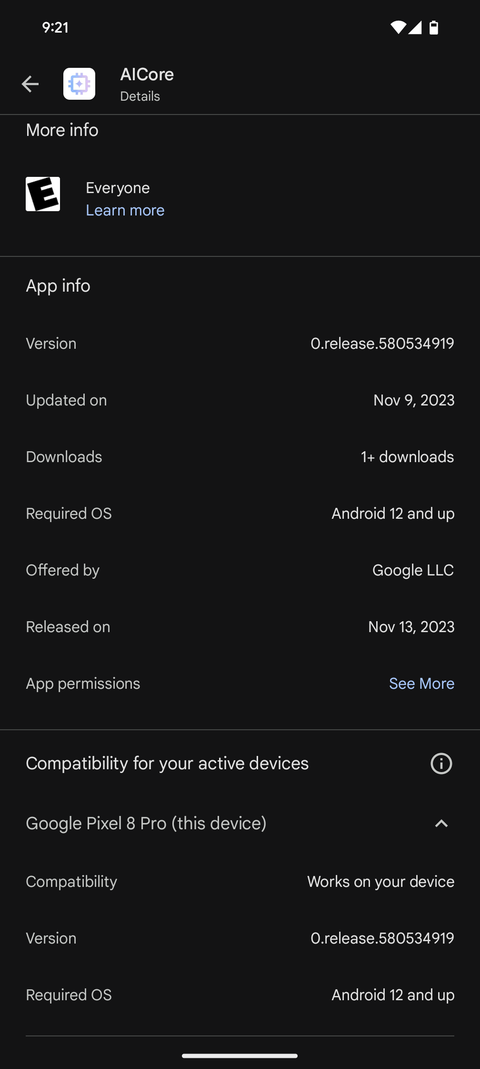 Android 14's mysterious AICore system app makes its debut on the Play Store