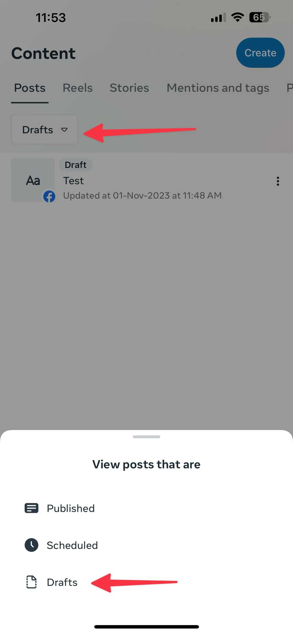 Facebook: How to find your post drafts
