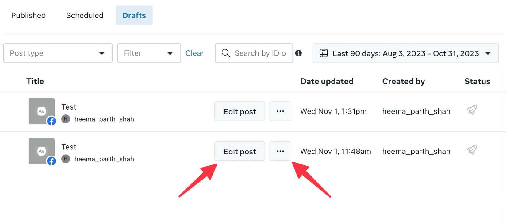 Facebook: How to find your post drafts