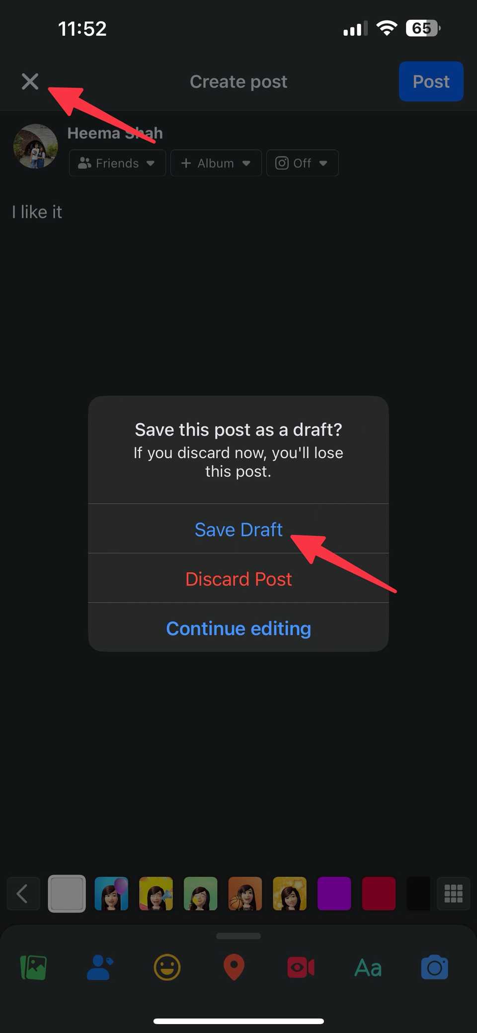 Facebook: How to find your post drafts