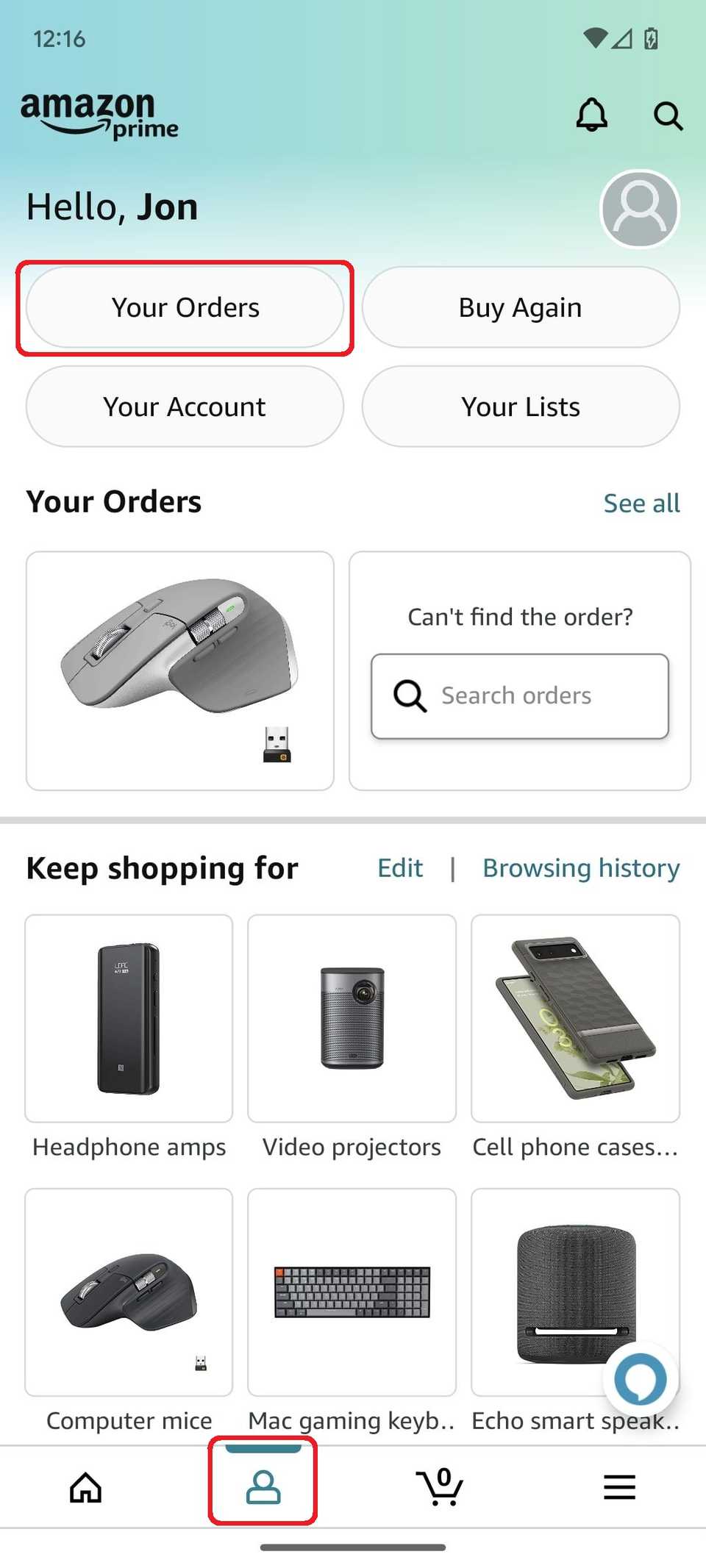 How to find your Amazon order history