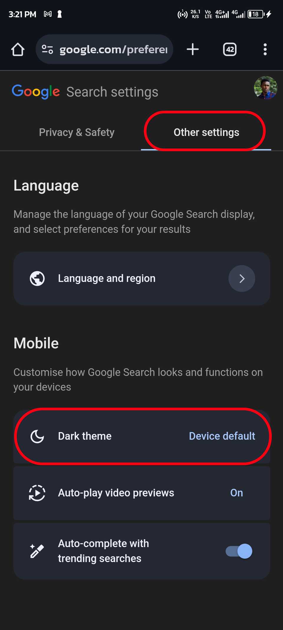 How to turn off Google Search's dark mode