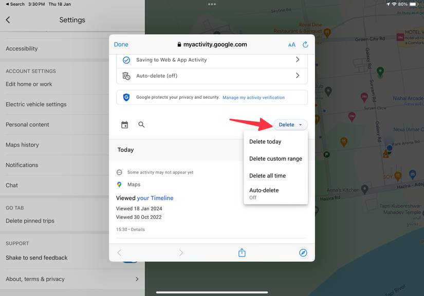 Google Maps: How to delete your history