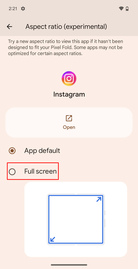 Google Pixel Fold and Pixel Tablet: Force apps to go full screen