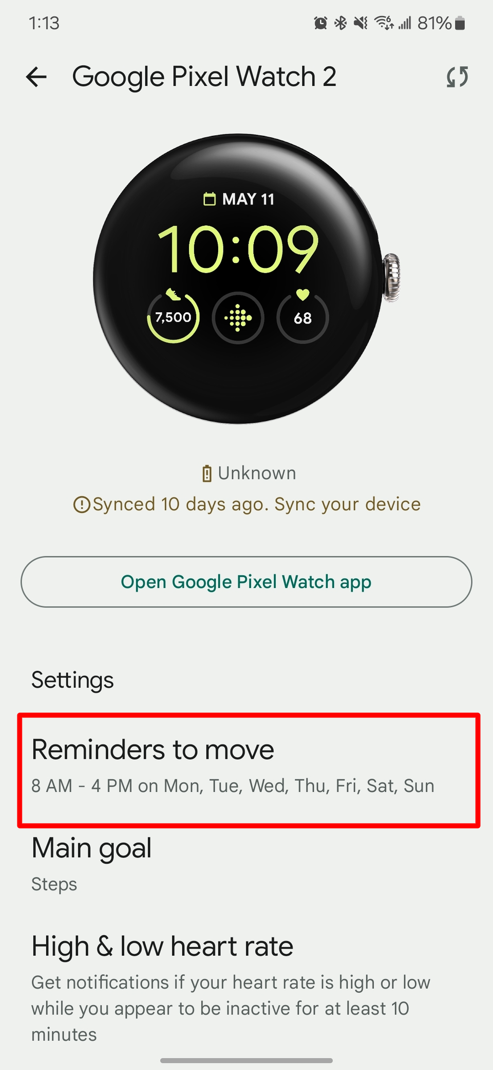 Google Pixel Watch: How to turn off move reminders