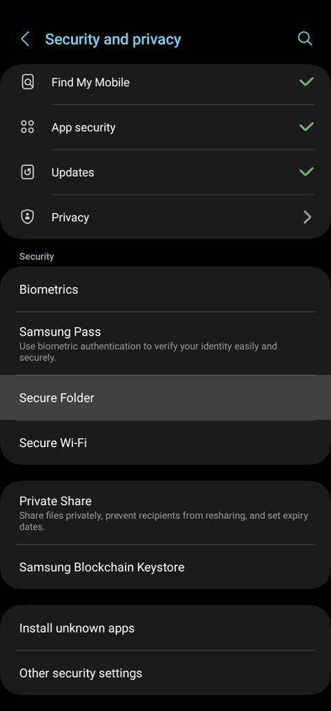 Where's the Secure Folder in the Samsung Gallery app?
