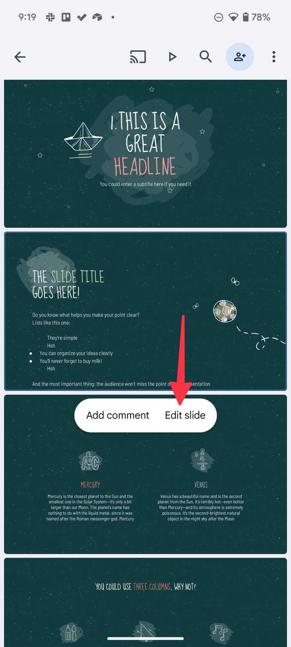 Google Slides: How to add bullet points to your presentation