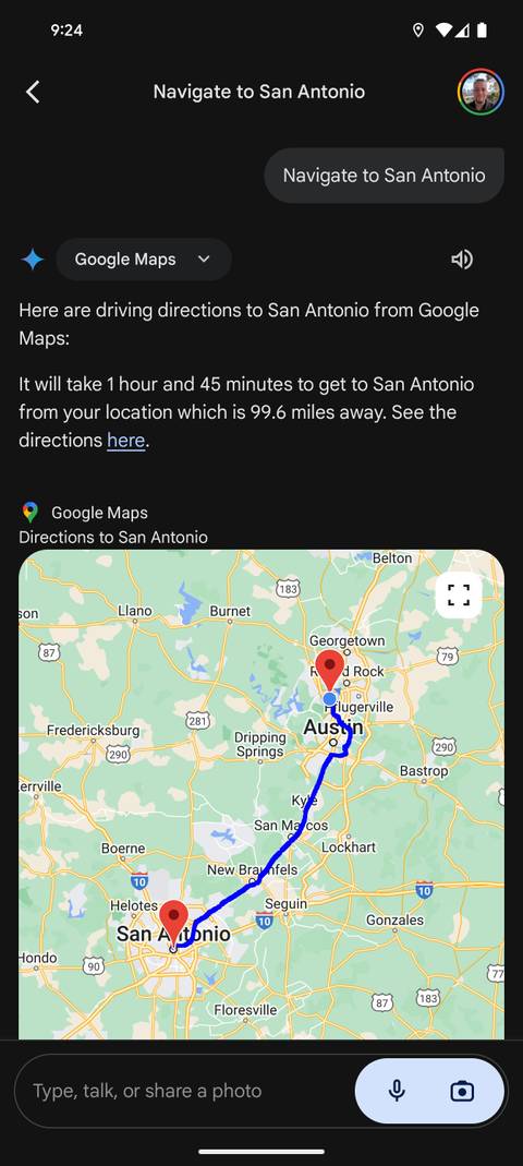 Gemini now automatically starts Google Maps navigation when asking for directions