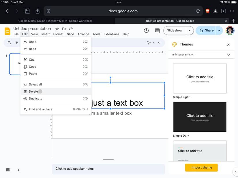 Google Slides: How to delete a text box