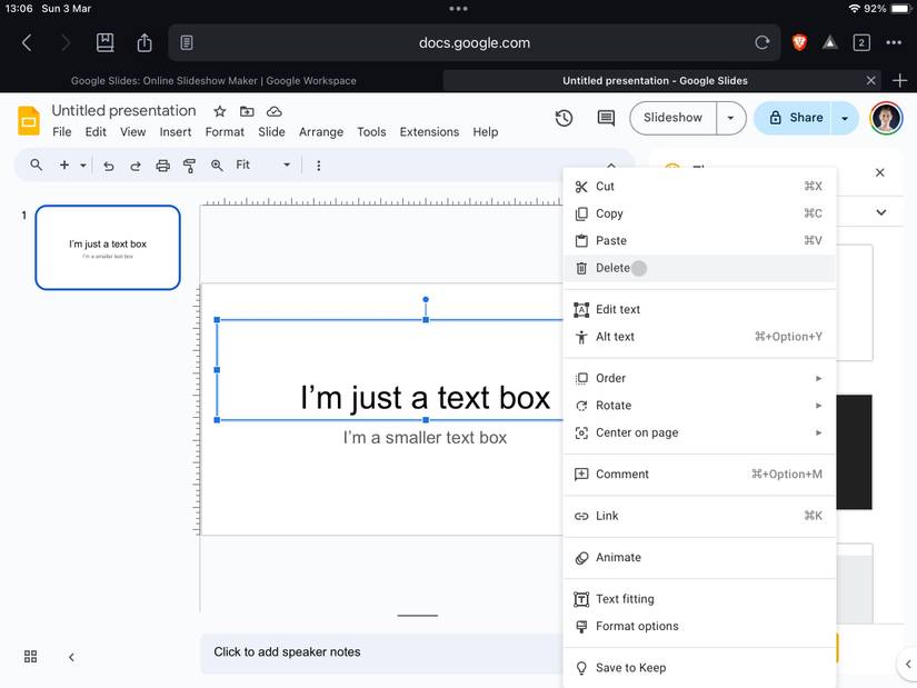 Google Slides: How to delete a text box