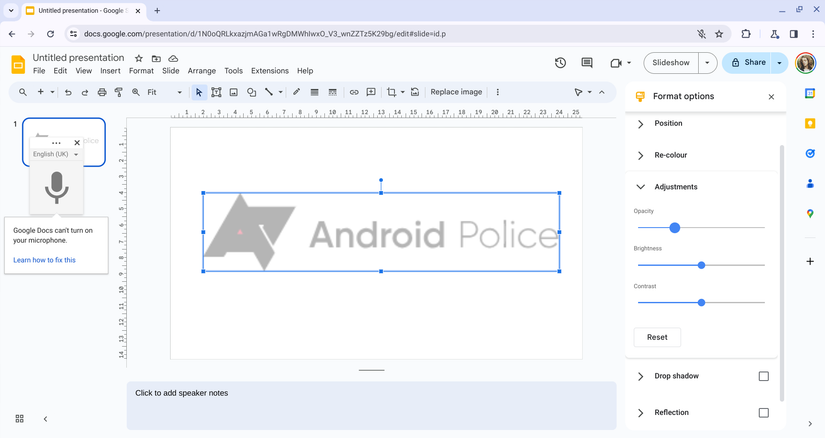 Google Slides: How to change the opacity of an image