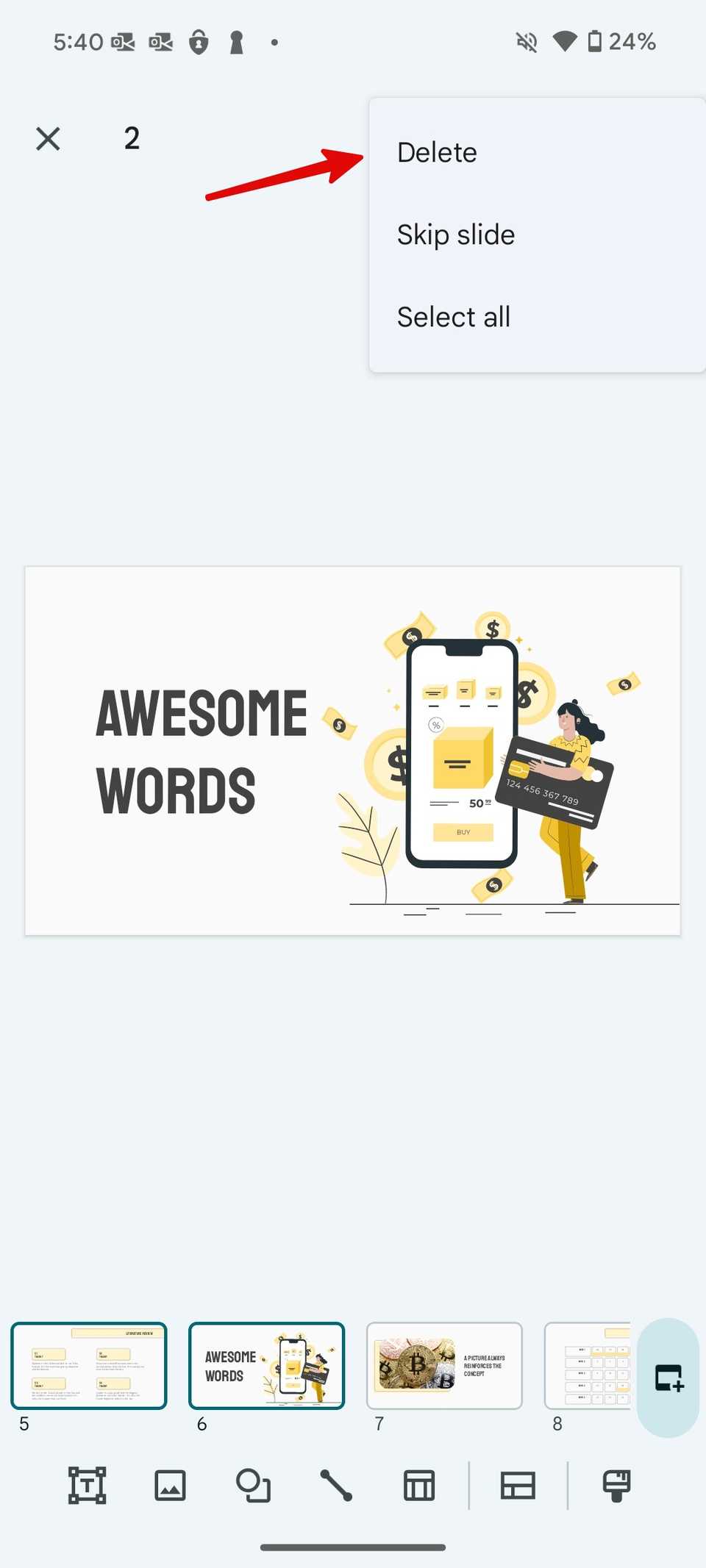 Google Slides: How to delete a slide in your presentation