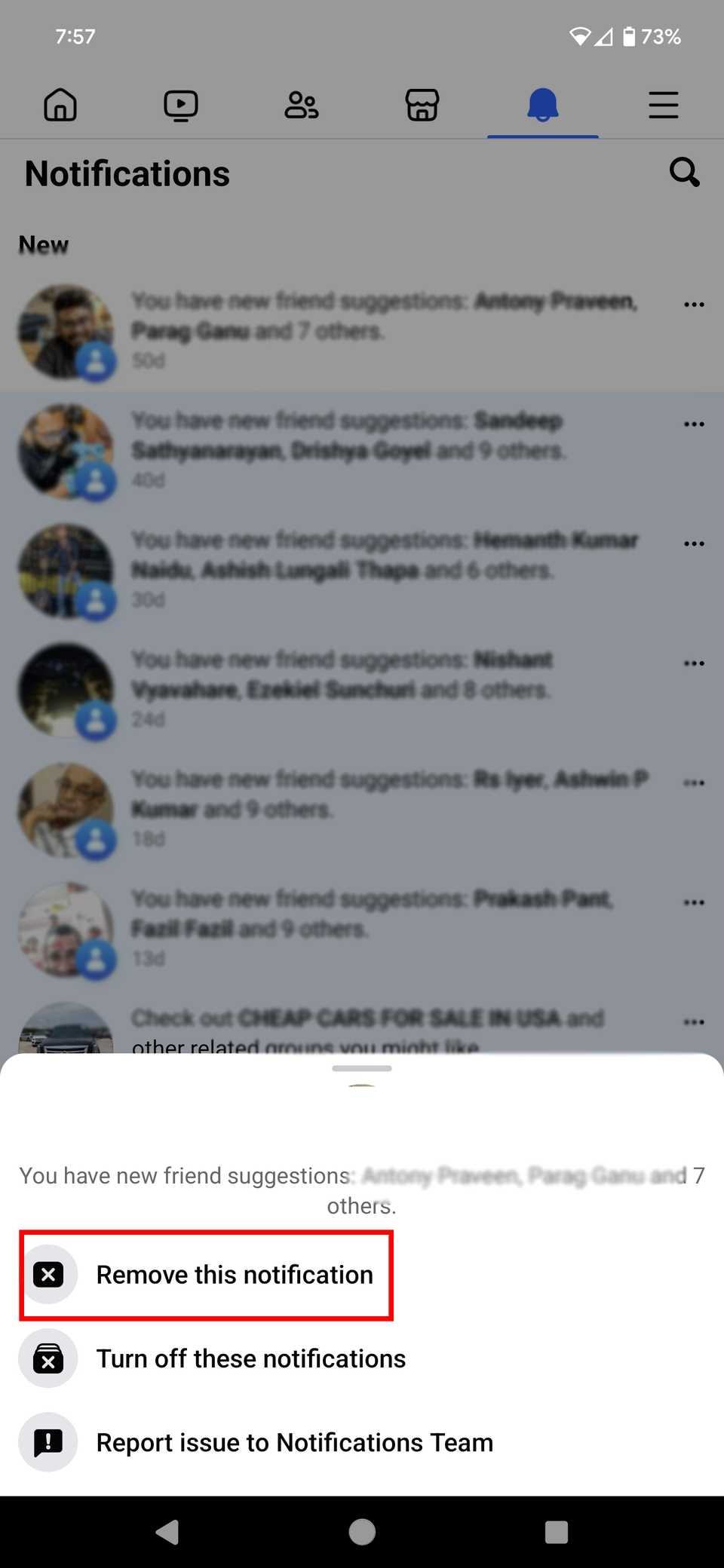 Facebook: How to delete notifications
