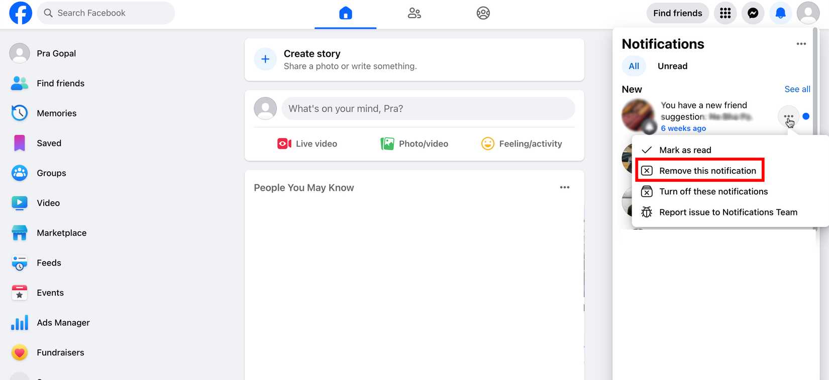 Facebook: How to delete notifications