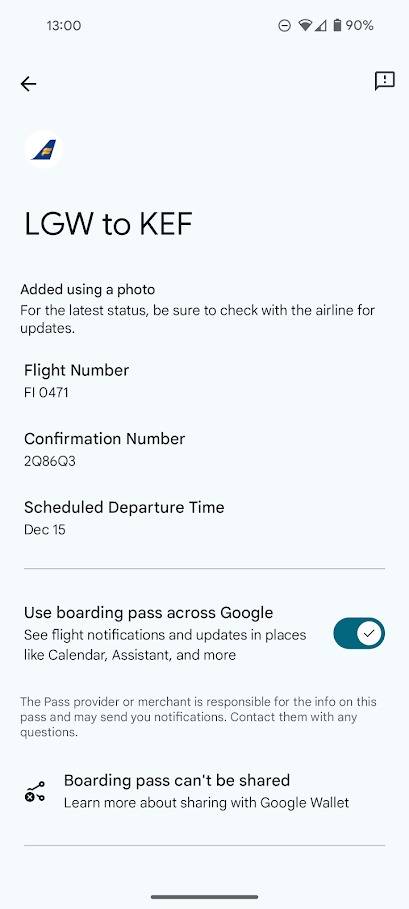 Google Wallet: How to remove boarding passes
