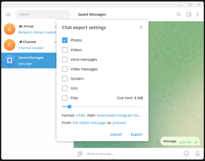 Telegram: How to export chats, groups, channels, and images