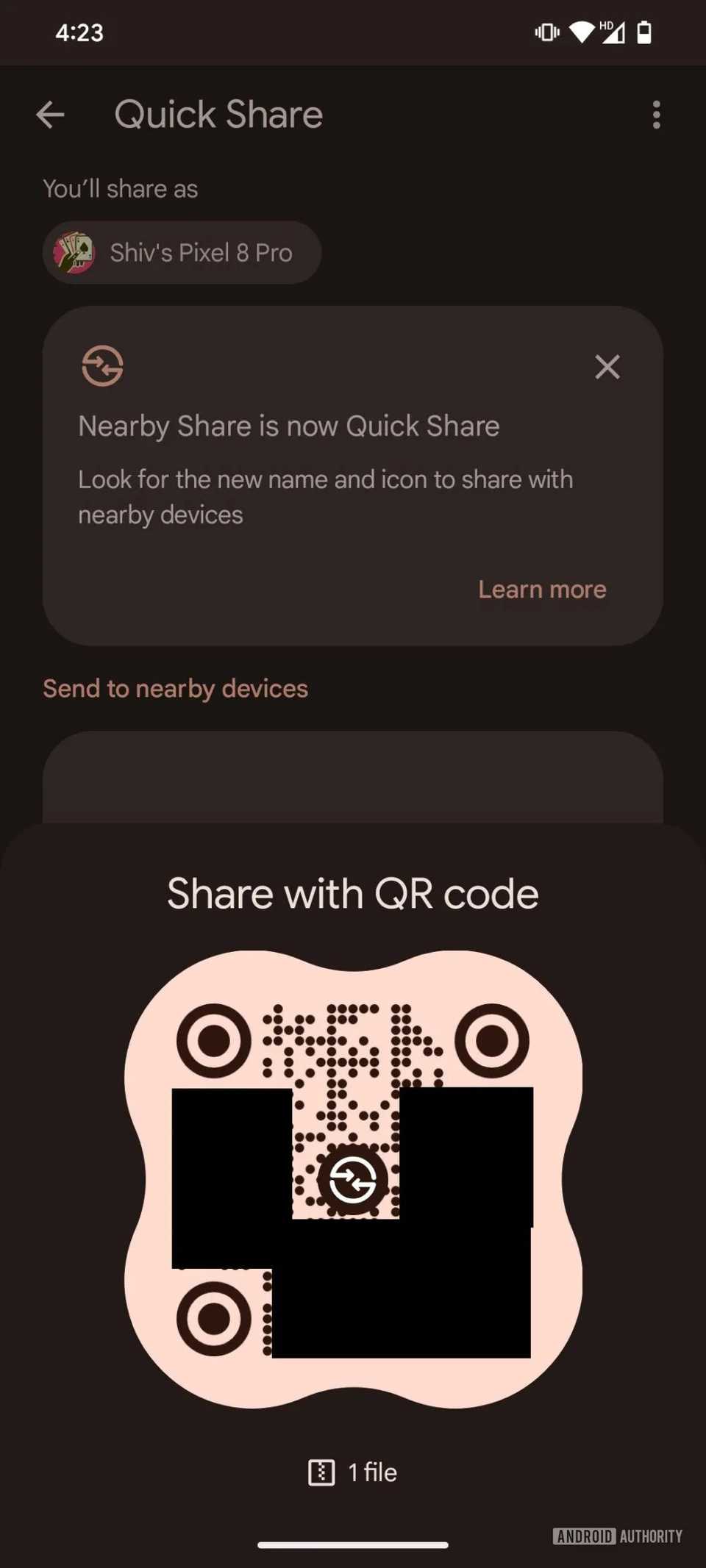 Quick Share could soon display QR codes to set up devices for file transfer