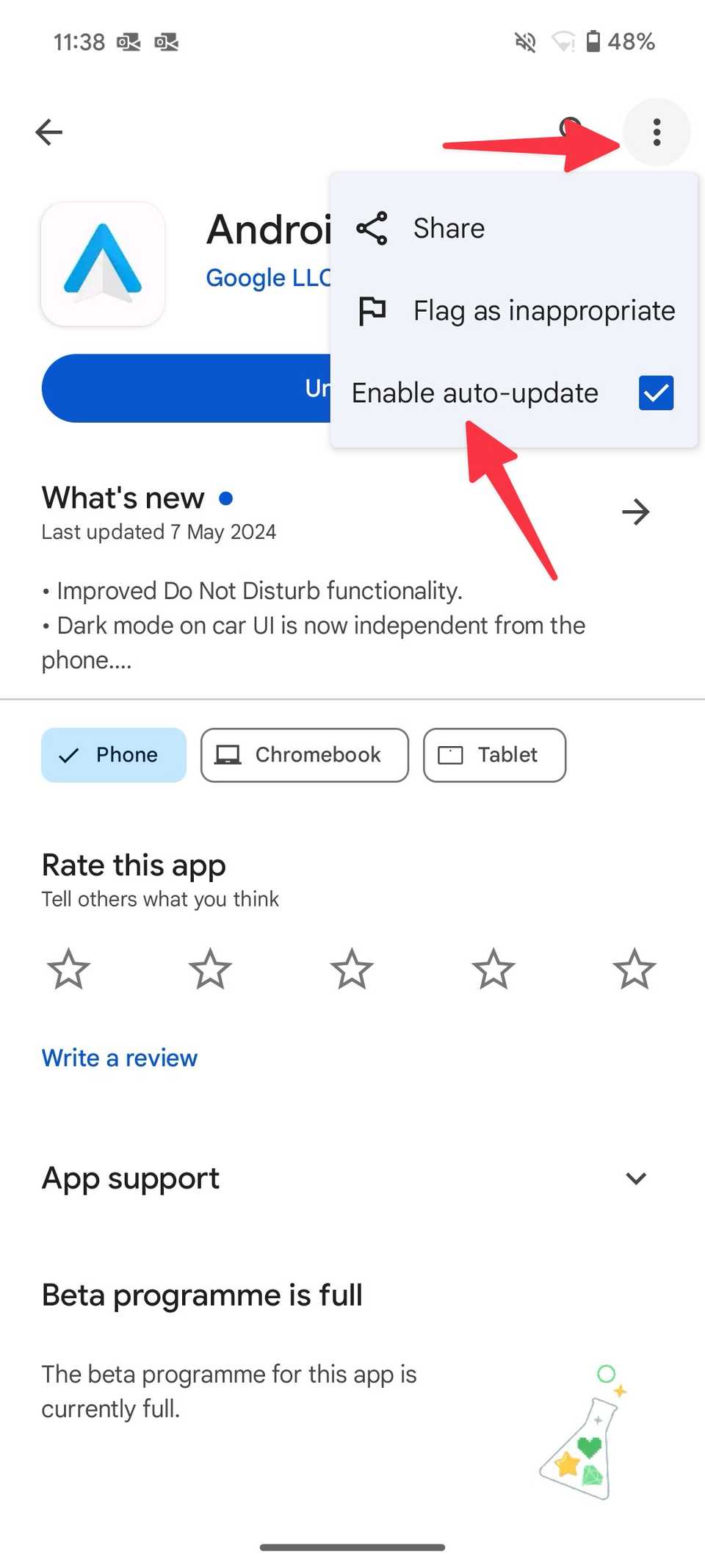 How to update the Android Auto app