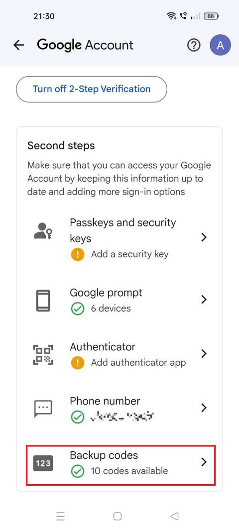 Google Authenticator: How to get backup codes