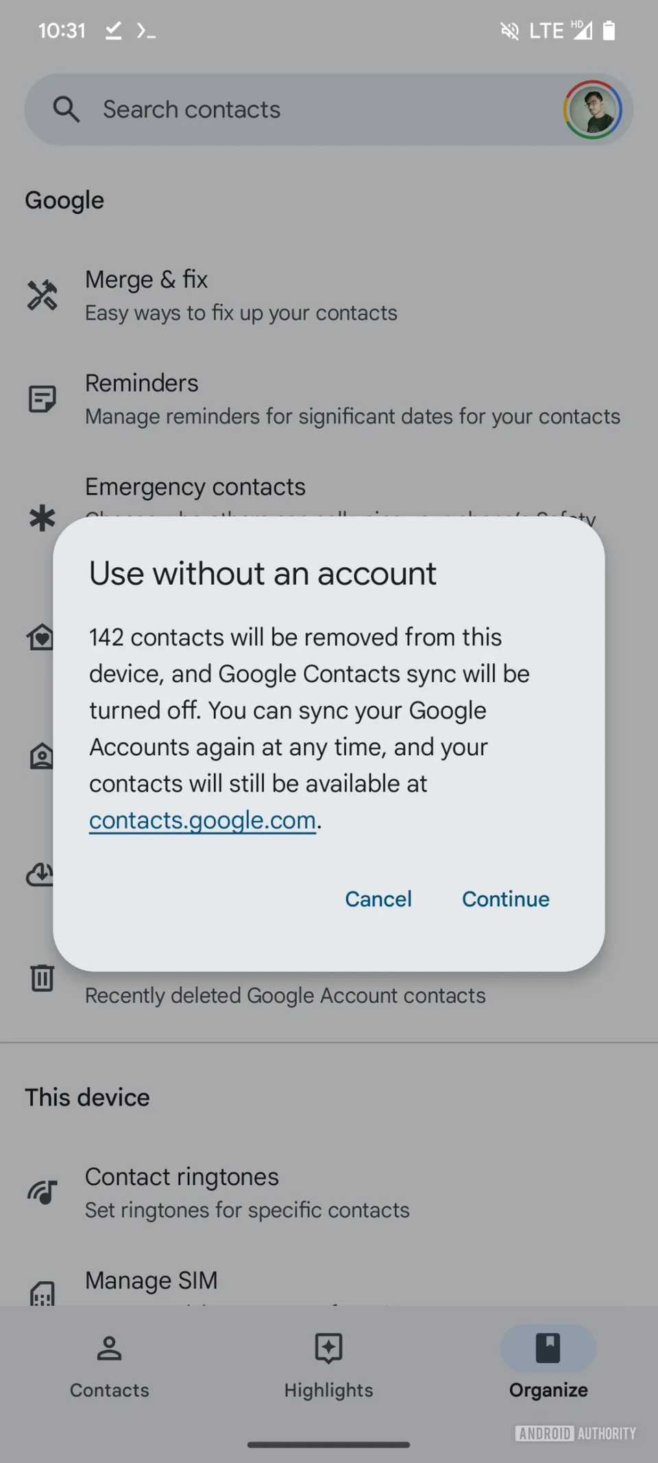 Google Contacts is getting a new 'Use without an account' option