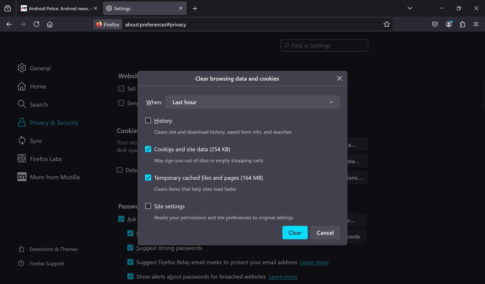 Firefox: How to clear the browser cache