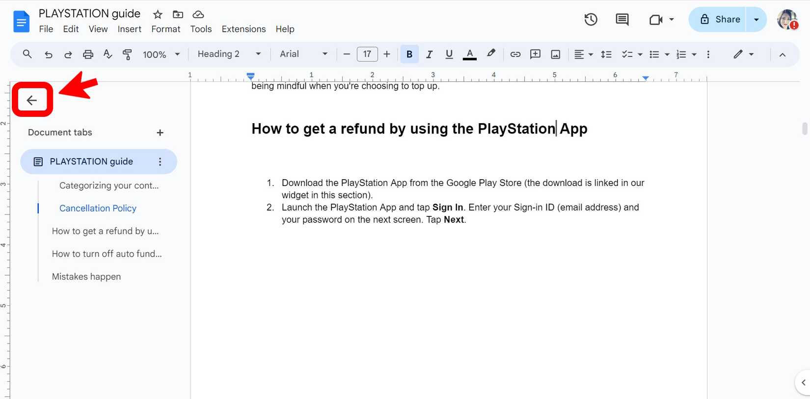Google Docs: How to create an outline