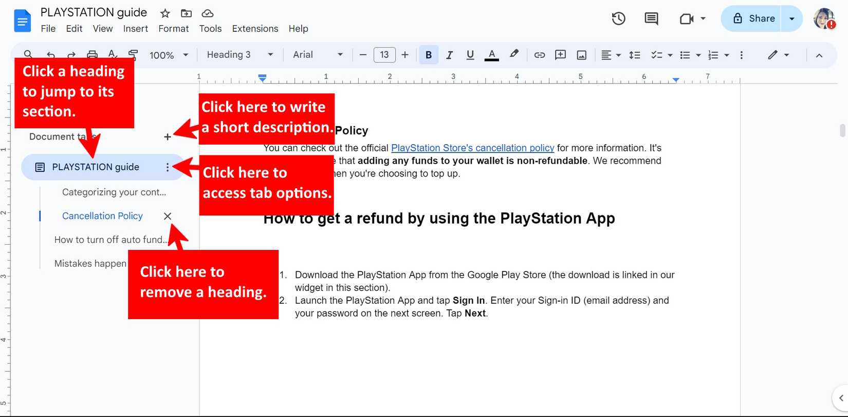 Google Docs: How to create an outline