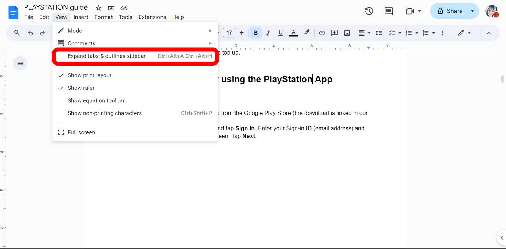 Google Docs: How to create an outline