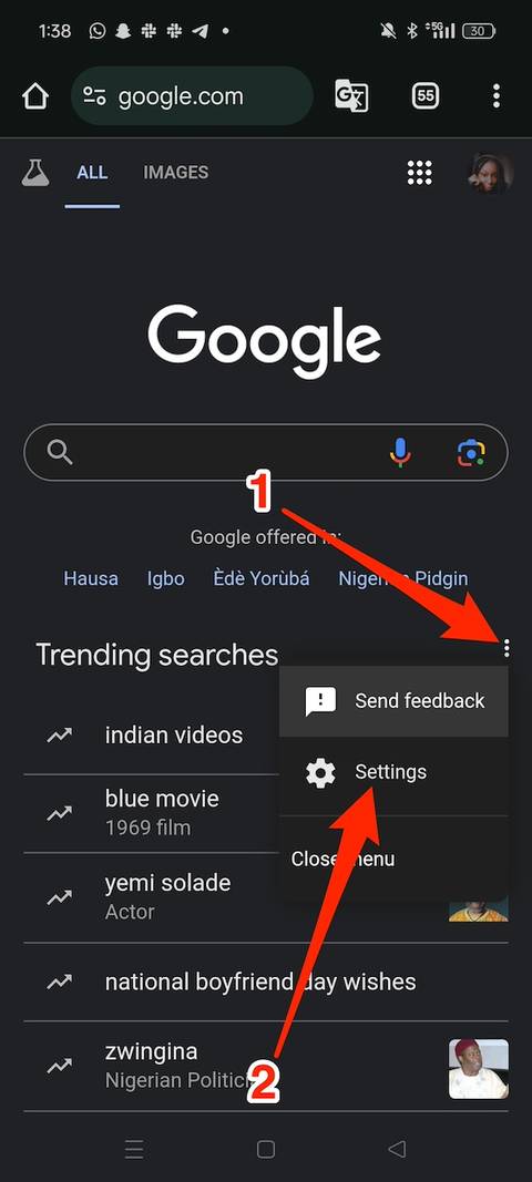 How to disable Google trending searches