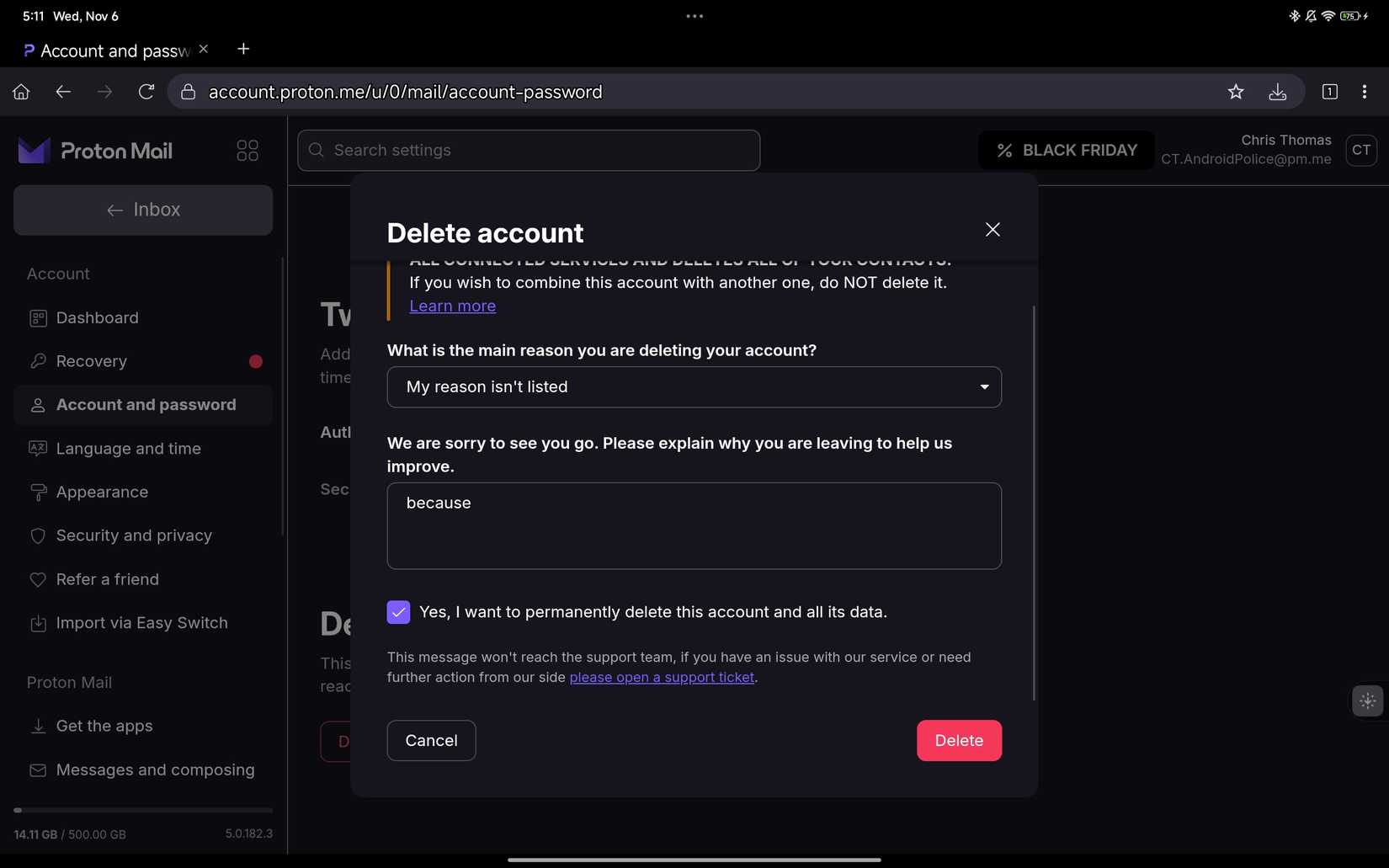 Proton Mail: How to delete your email account