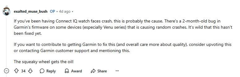 Garmin users are being plagued by crashing watch faces