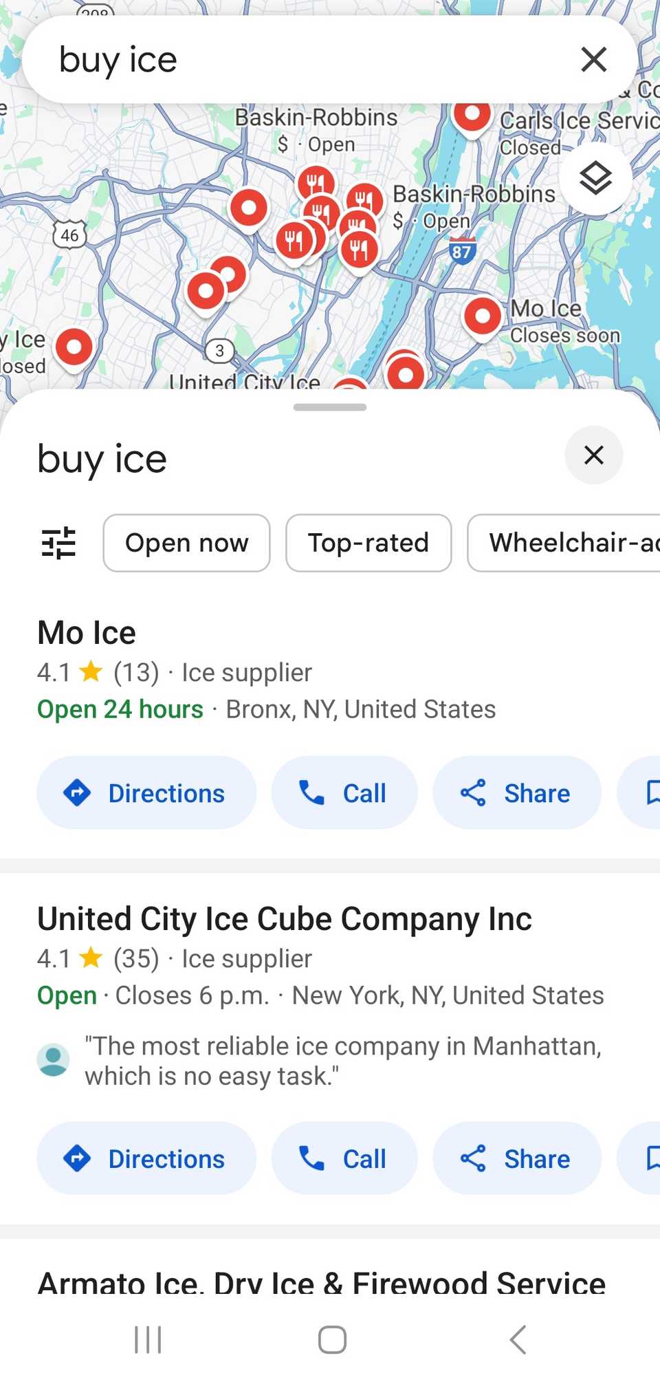 Google Maps: How to find product ice stock
