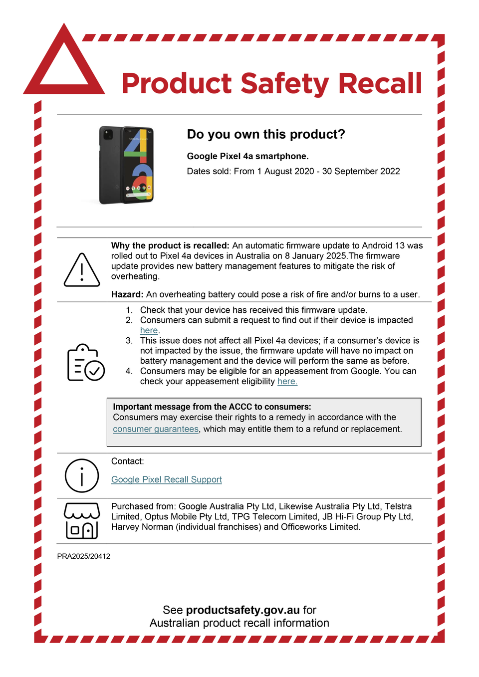 Google's Pixel 4a battery fiasco nets it a nationwide recall notice