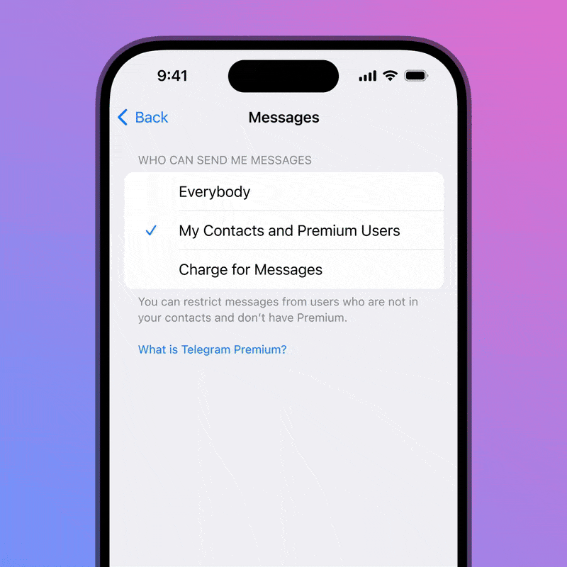 Telegram users can now paywall their inbox if they pay for Premium