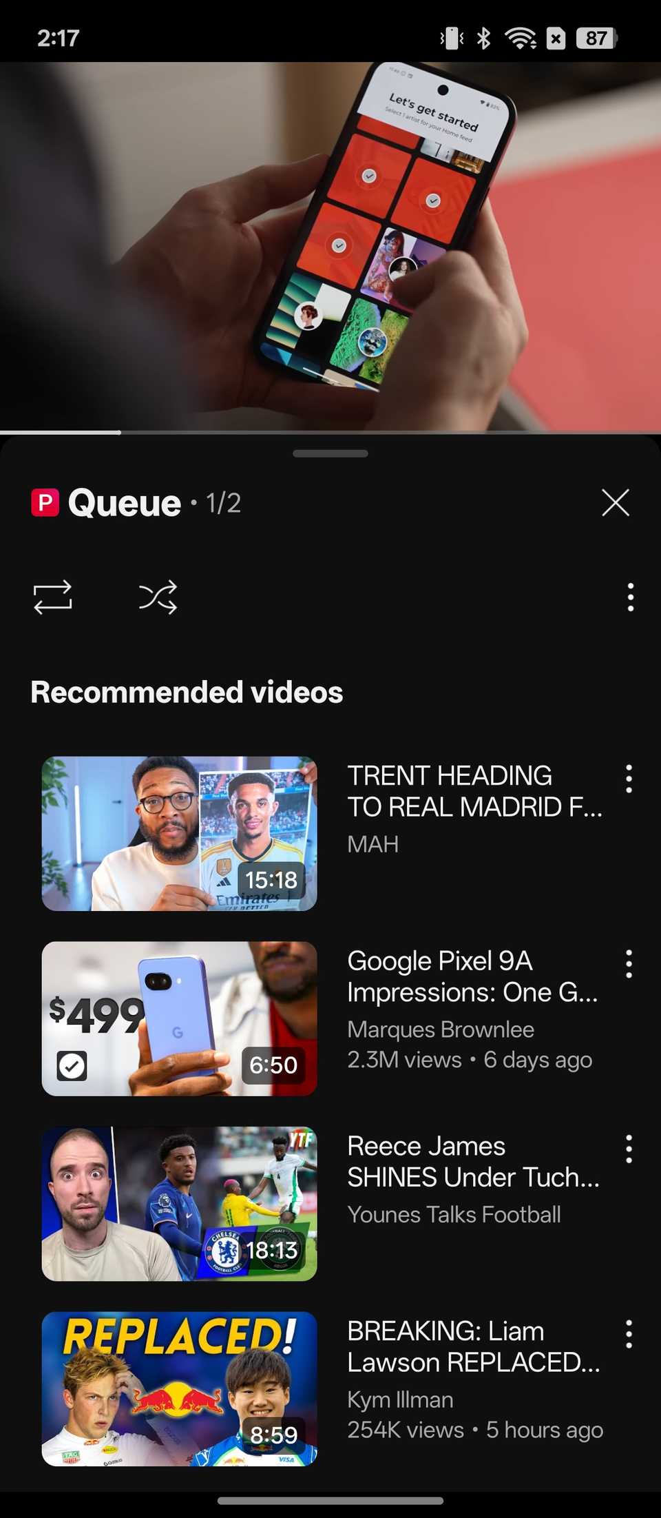 YouTube's newest experiment adds recommendations right in the playback queue