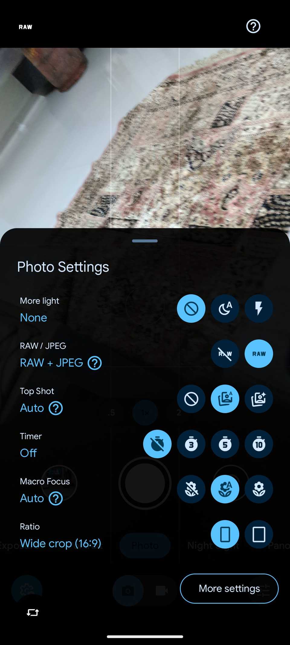 camera pixel settings