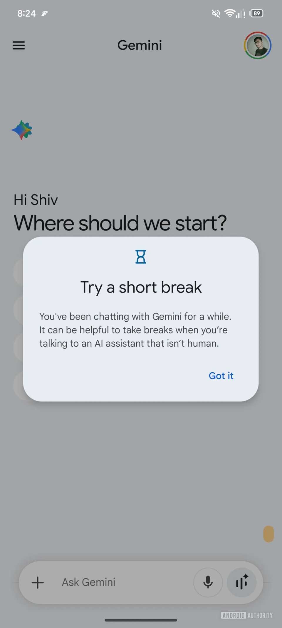 Google Gemini may soon remind you to 'Try a short break'