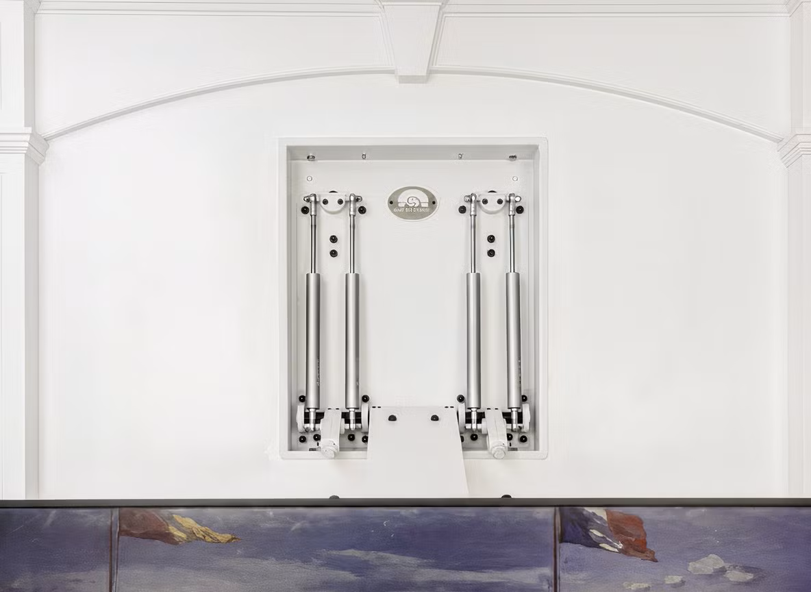 The world's first flush, recessed drop-down TV mount